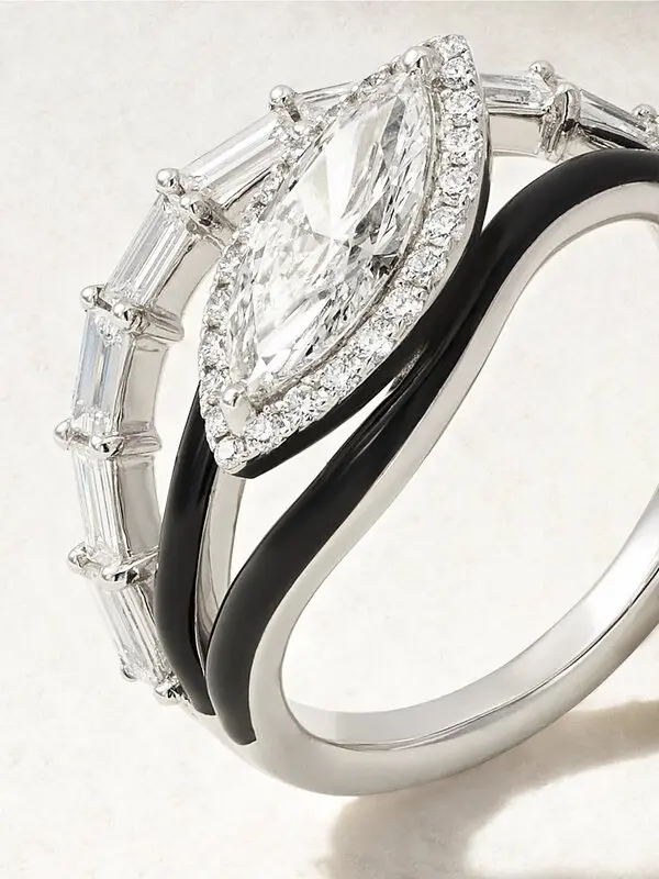 KAMYEN 18-karat White Gold, Diamond And Enamel Ring