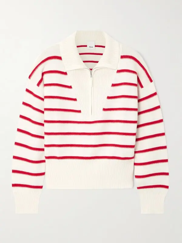 ALLUDE Striped Cotton And Cashmere-blend Sweater - Red