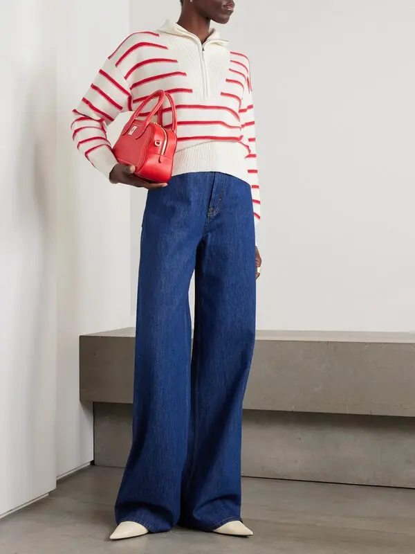 ALLUDE Striped Cotton And Cashmere-blend Sweater