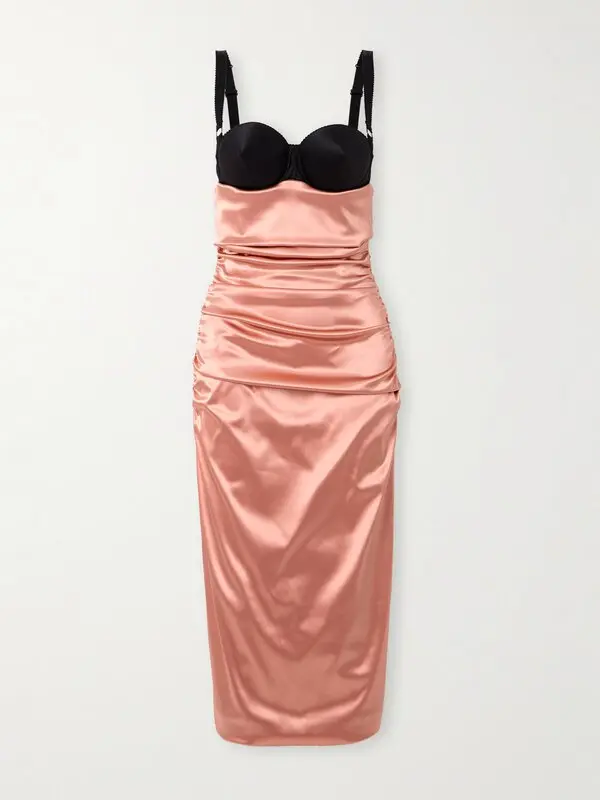 Dolce & Gabbana Two-tone Ruched Satin Midi Dress