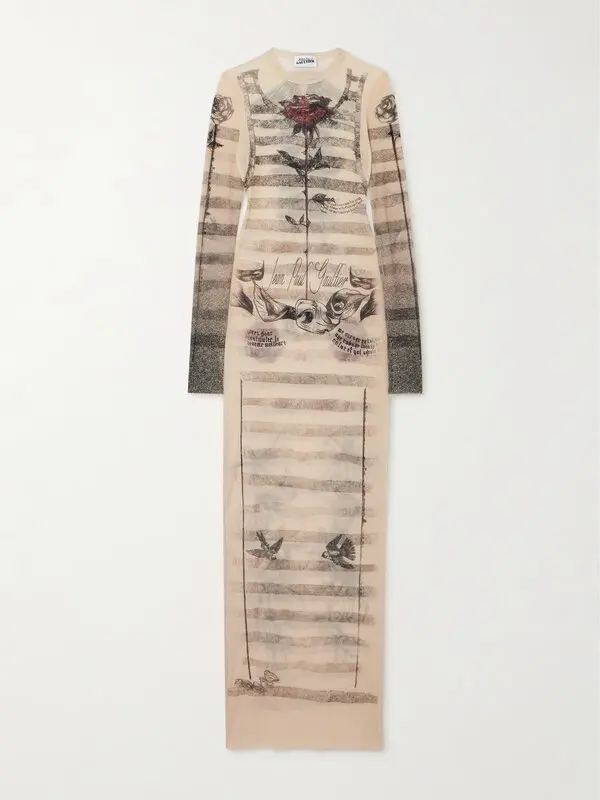 JEAN PAUL GAULTIER Printed Mesh Maxi Dress