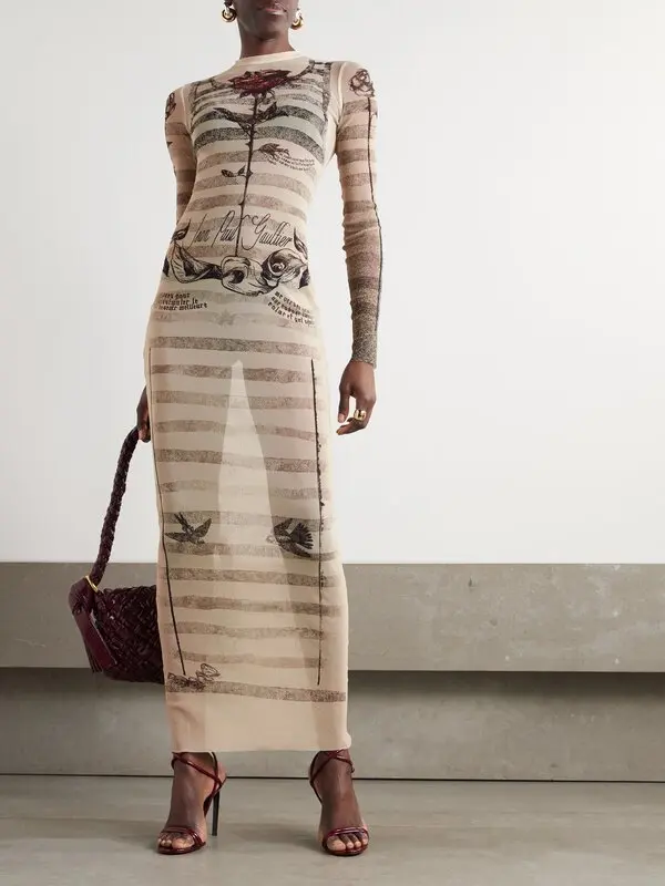 JEAN PAUL GAULTIER Printed Mesh Maxi Dress