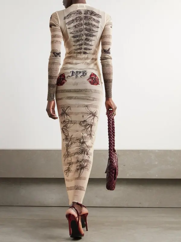 JEAN PAUL GAULTIER Printed Mesh Maxi Dress