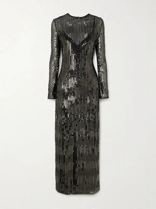 Johanna Ortiz Actitud Nautica Sequinned Tulle Maxi Dress - Black