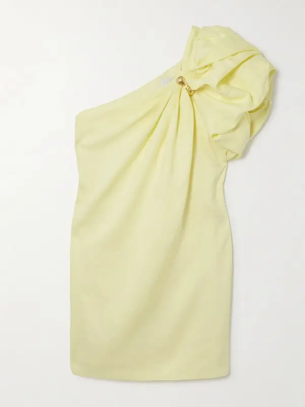 Aje Cira One-shoulder Linen-blend Mini Dress