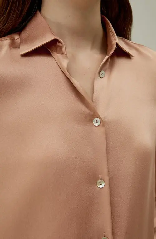Lilysilk Minimalist Placket Silk Blouse - Quartz Rose
