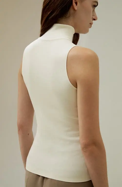Lilysilk Minimalist Sleeveless Silk-nylon Turtleneck Top - White