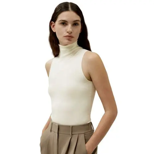 Lilysilk Minimalist Sleeveless Silk-nylon Turtleneck Top - White