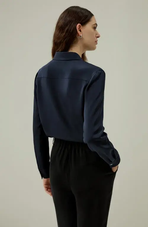 Lilysilk Graceful Button-up Silk Blouse - Midnight Blue