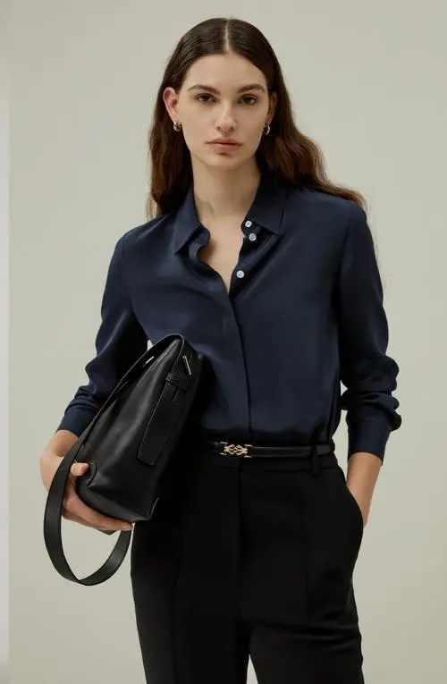 Lilysilk Graceful Button-up Silk Blouse - Midnight Blue