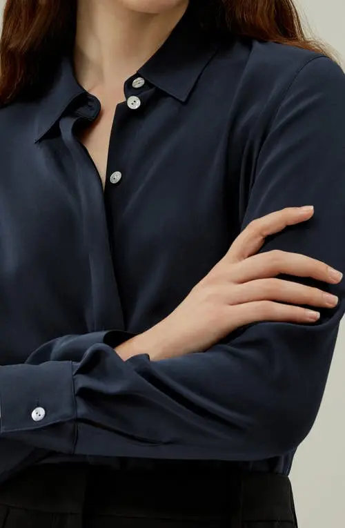 Lilysilk Graceful Button-up Silk Blouse - Midnight Blue