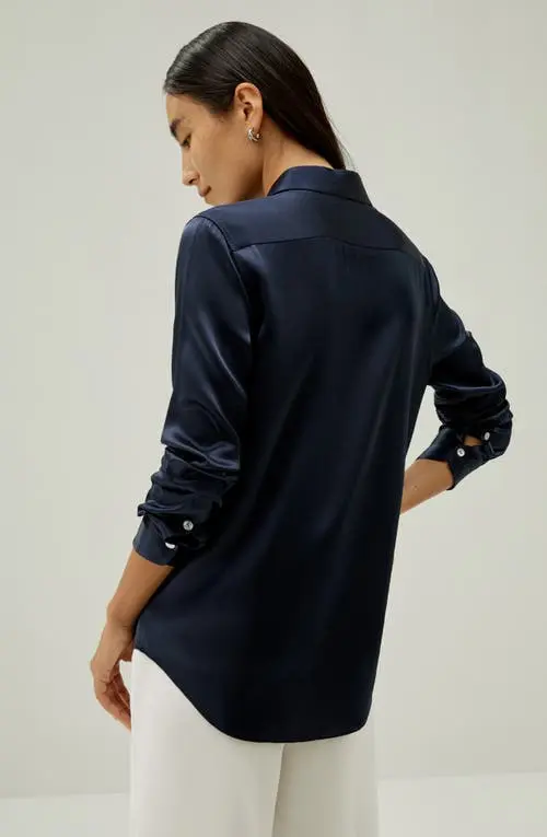 Lilysilk Elegant Button-up Silk Shirt - Navy Blue