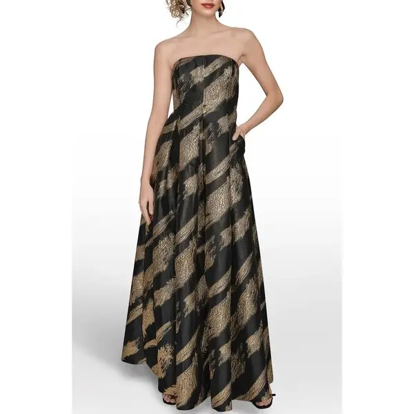 Donna Karan New York Strapless Fit & Flare Gown - Black/gold