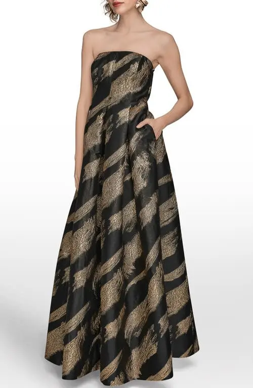 Donna Karan New York Strapless Fit & Flare Gown - Black/gold