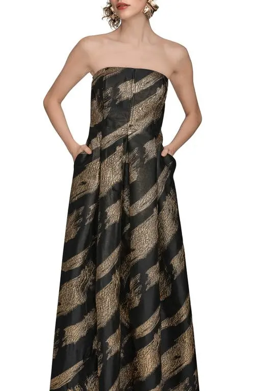 Donna Karan New York Strapless Fit & Flare Gown - Black/gold