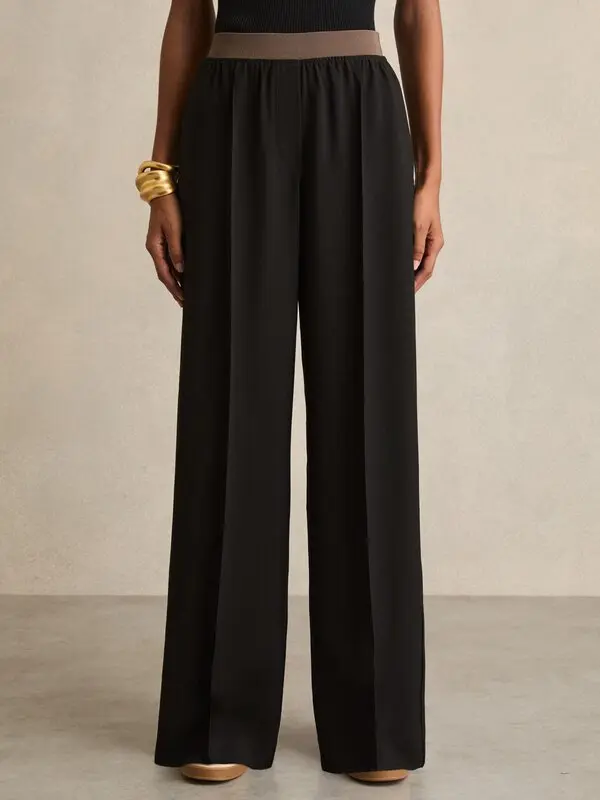 REISS Wide-leg Elasticated-waist Trousers - Black