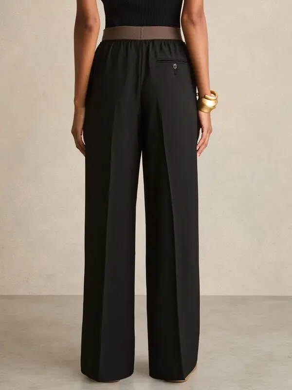 REISS Wide-leg Elasticated-waist Trousers - Black