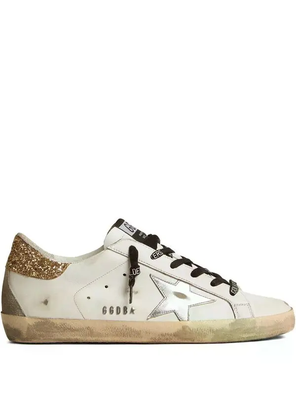 GOLDEN GOOSE Leather Super-star Sneakers With Glitter Heel Tab