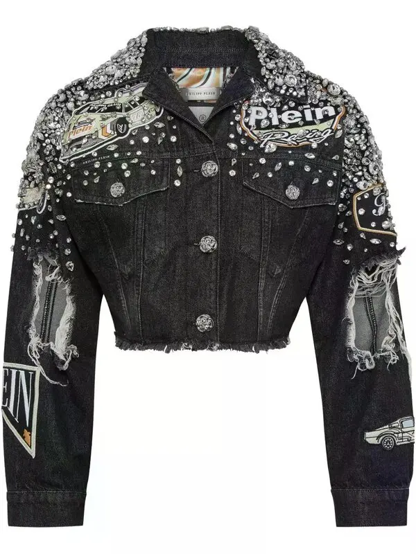 Philipp Plein Crystal-embellished Denim Jacket - Black