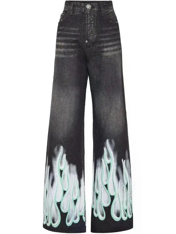 Philipp Plein Flame-print Jeans - Black