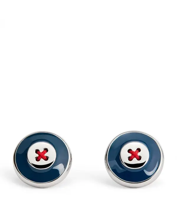 BABETTE WASSERMAN LONDON Enamel Thread-detail Round Cufflinks - Blue