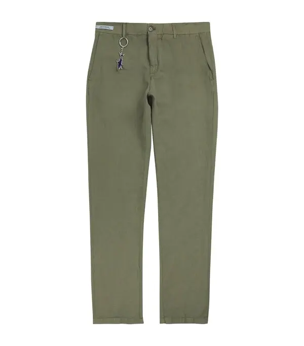 Paul & Shark Cotton-linen Chinos With Shark Charm - Green