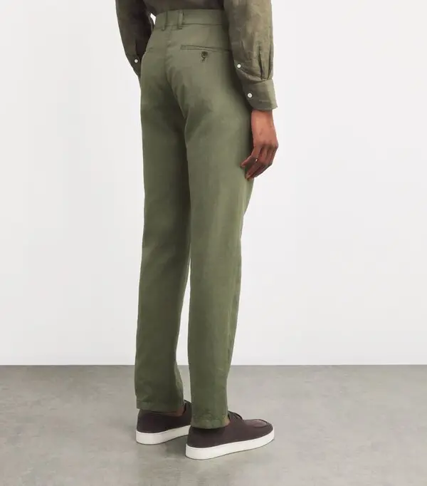 Paul & Shark Cotton-linen Chinos With Shark Charm - Green