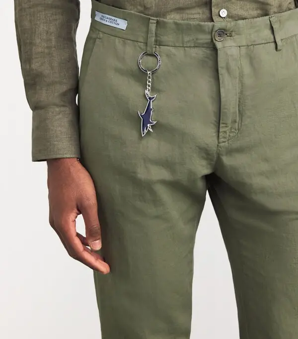Paul & Shark Cotton-linen Chinos With Shark Charm - Green