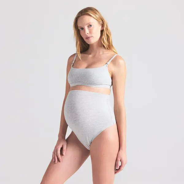 SKIMS Maternity High Waisted Thong | Grey | | Cotton Jersey - Light Heather Grey