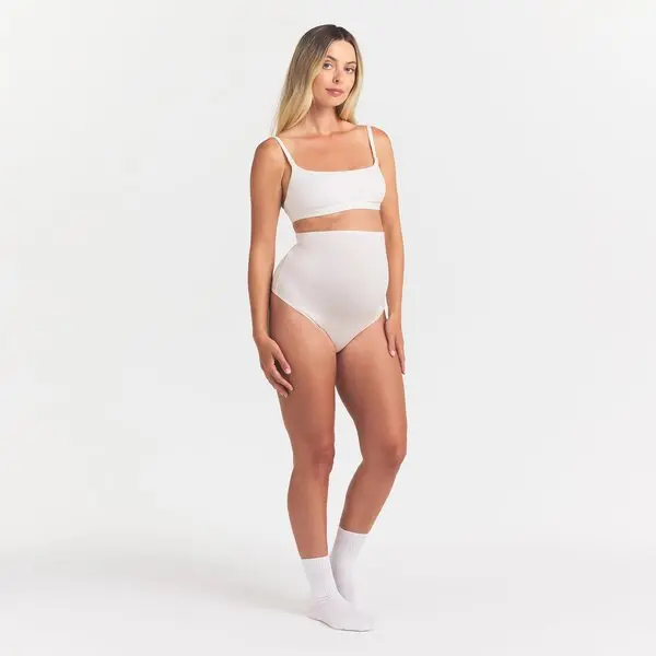 SKIMS Maternity High Waisted Thong | White | | Cotton Jersey - Marble