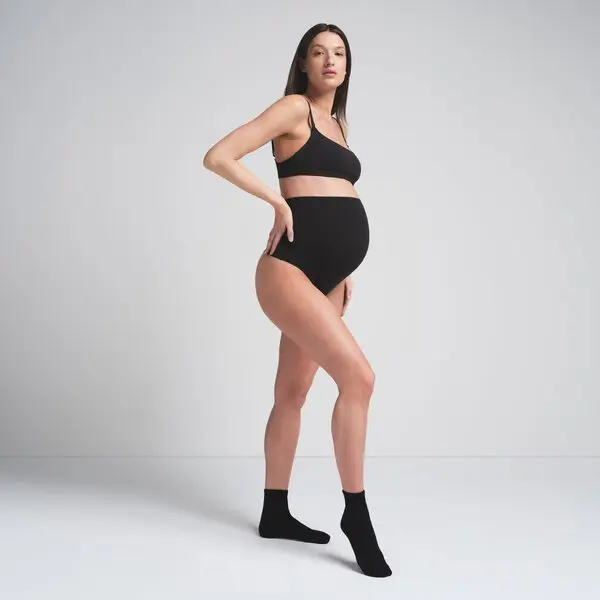 SKIMS Maternity High Waisted Thong | White | | Cotton Jersey - Soot