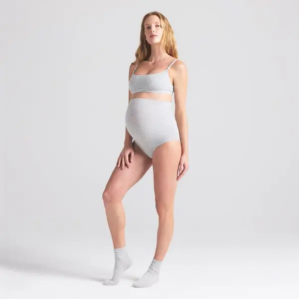SKIMS Maternity High Waisted Brief | Black | | Cotton Jersey - Light Heather Grey