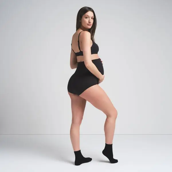 SKIMS Maternity High Waisted Brief | Black | | Cotton Jersey - Soot