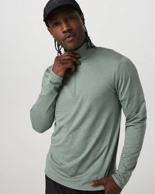 Vuori Ponto Half Zip Mock Neck - Thyme Heather