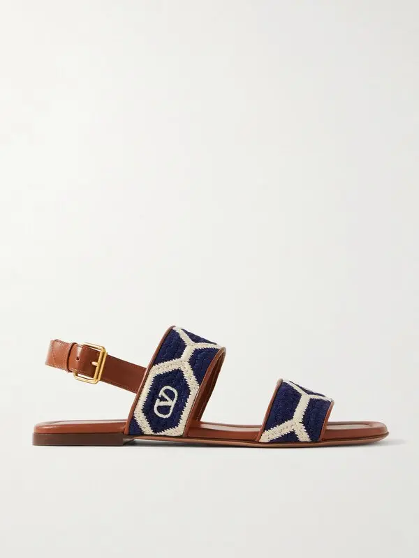 ValentinoGaravani Embroidered Leather Sandals - Blue