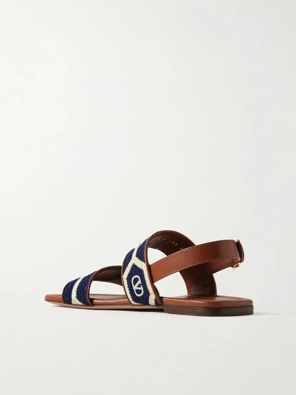 ValentinoGaravani Embroidered Leather Sandals - Blue