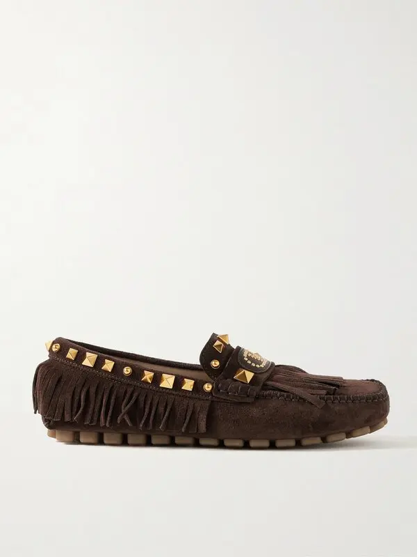 Valentino Garavani Plaster Caster Studded Suede Loafers - Brown