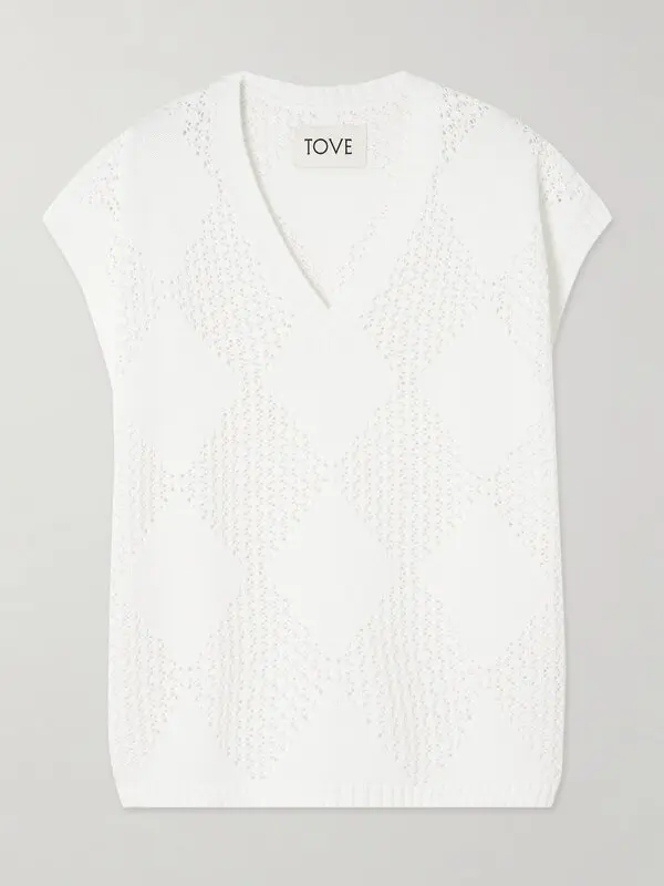 Tove Open-knit Cotton Sweater - White