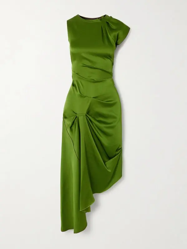 victoria beckham asymmetric draped midi dress Asymmetric draped satin-crepe midi dress - light blue