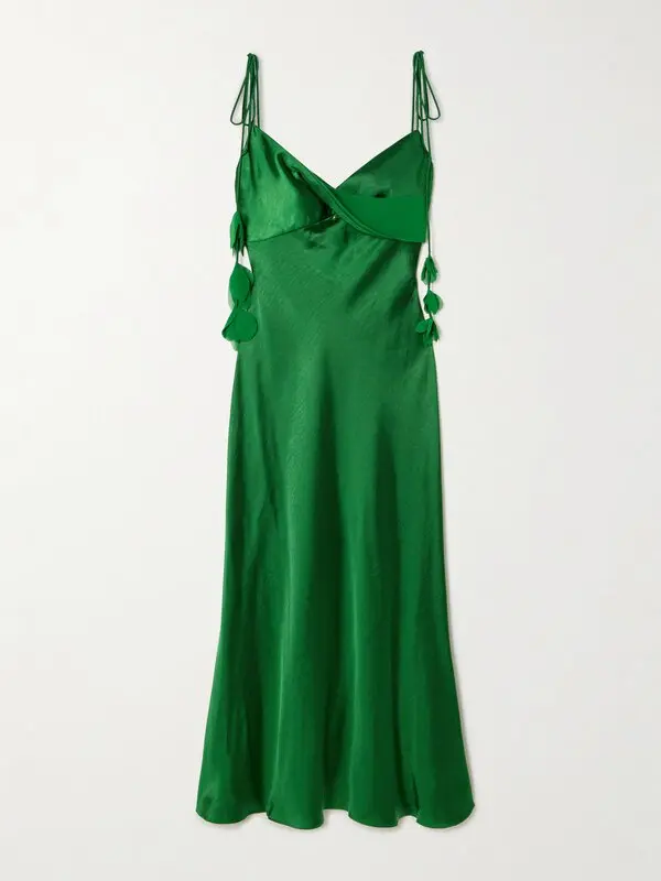 Self-Portrait AppliquD Georgette-Trimmed Draped Satin Midi Dress - Green -  20% Off | Editorialist