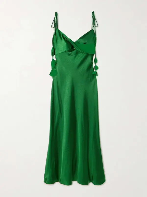 green emerald velvet dress Self-Portrait - Green Metallic Tie Neck Maxi Dress main image 0