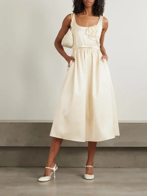 Self-Portrait AppliquD Belted Satin Midi Dress - Cream - 20% Off |  Editorialist