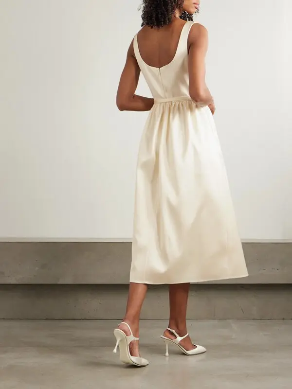 SELF-PORTRAIT Appliquéd Belted Satin Midi Dress