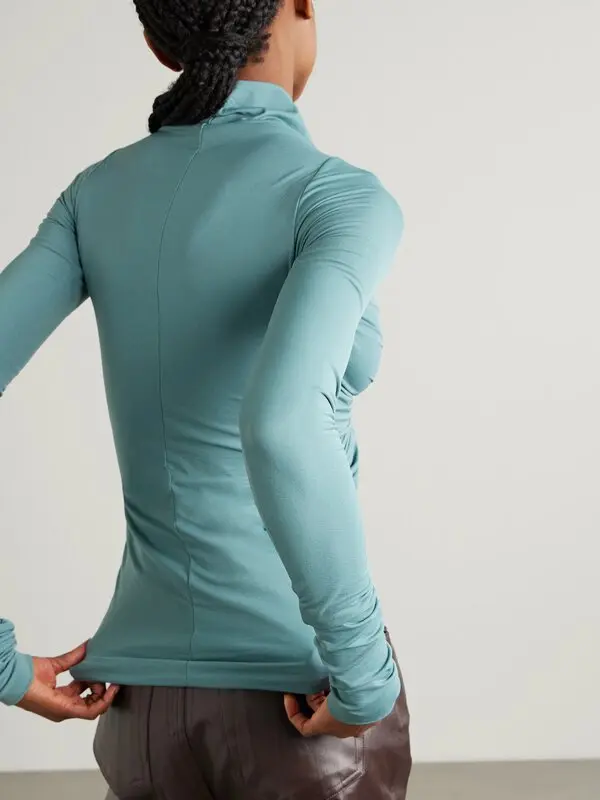 Rick Owens Cutout Ruched Stretch-jersey Top - Blue