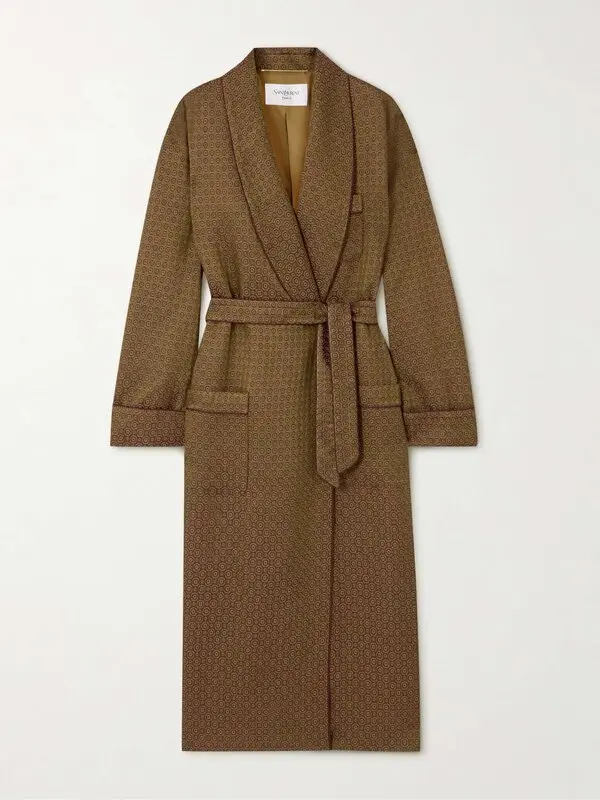 Saint Laurent Belted Jacquard Overcoat
