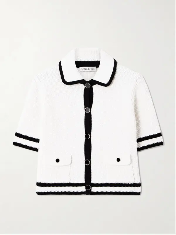 Nina Ricci Waffle-knit Cotton-blend Cardigan - Neutrals