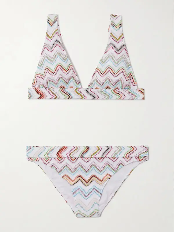 Missoni Striped Metallic Crochet-knit Bikini - White