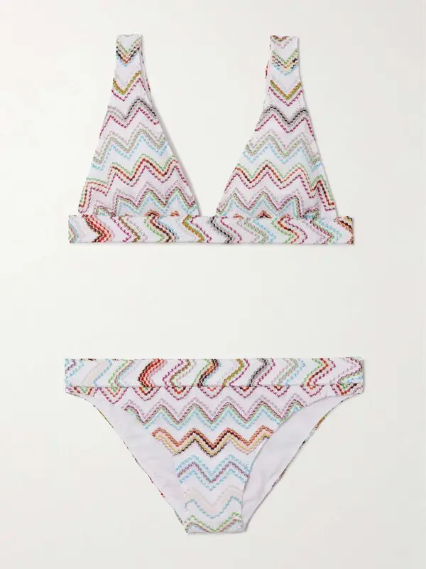 Missoni Striped Metallic Crochet-knit Bikini