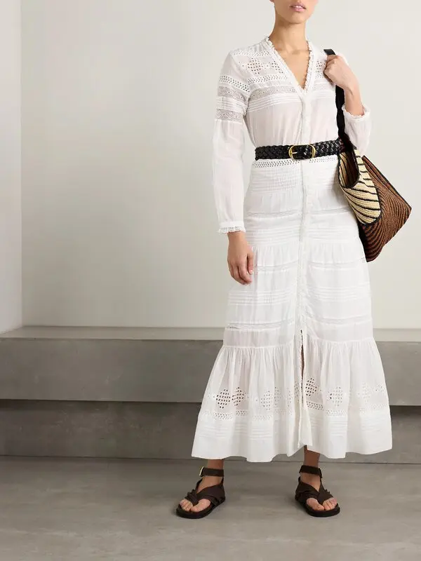 MARANT ETOILE Daniva Lace-trimmed Broderie Anglaise Maxi Dress - White