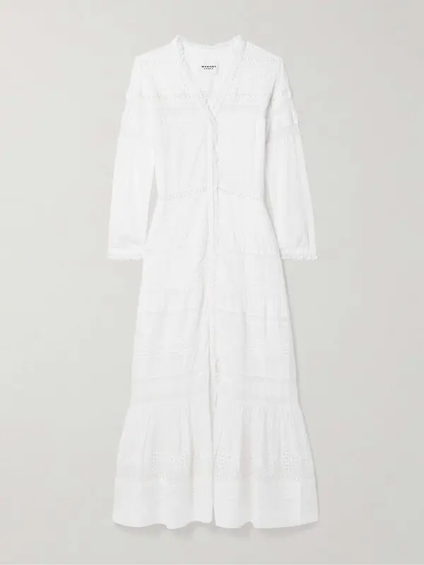 MARANT ETOILE Daniva Lace-trimmed Broderie Anglaise Maxi Dress - White
